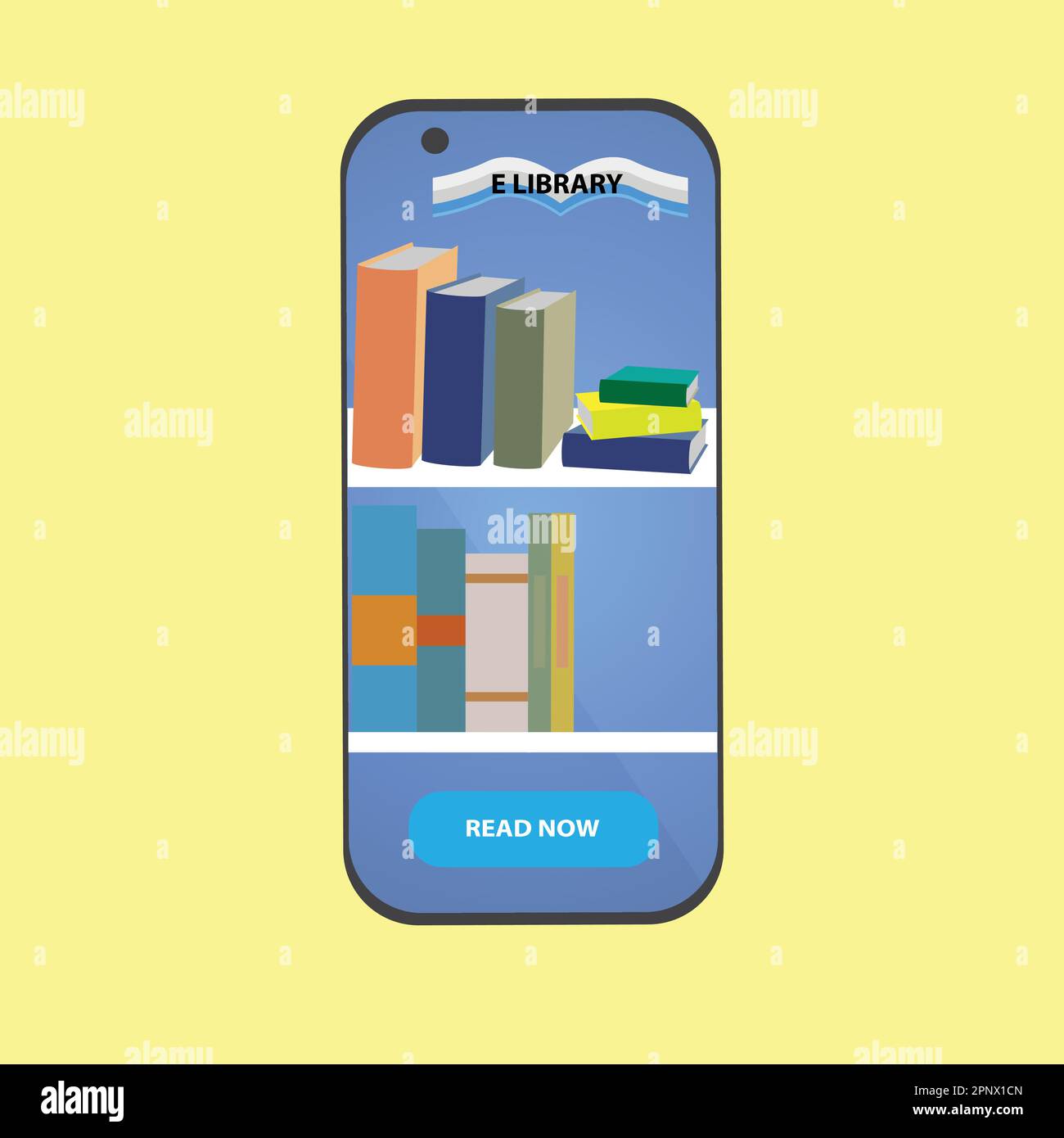 Smartphone with bookshelf and books, e library concept Stock Vector ...
