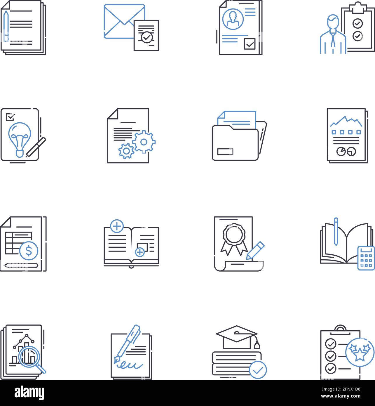 Portfolios line icons collection. Showcase, Compilation, Works, Archive ...
