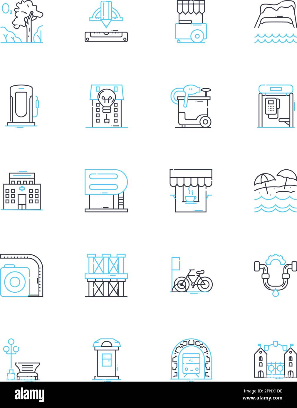 Seaside properties linear icons set. Oceanfront, Beachfront, Coastal ...