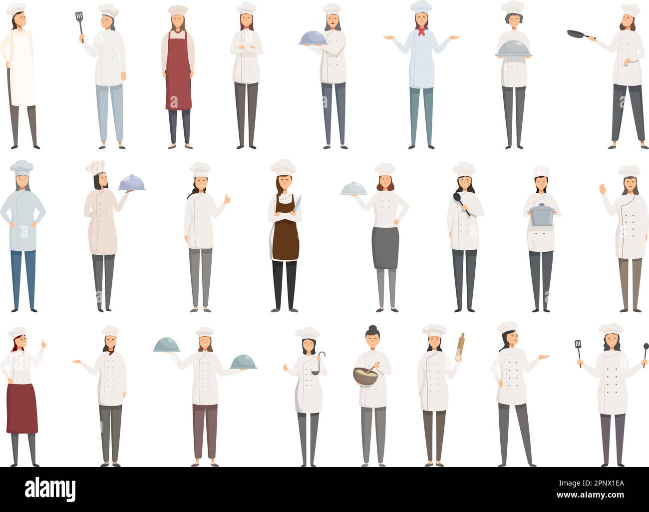 Female chef icons set cartoon vector. Cooker food. Woman cook Stock ...