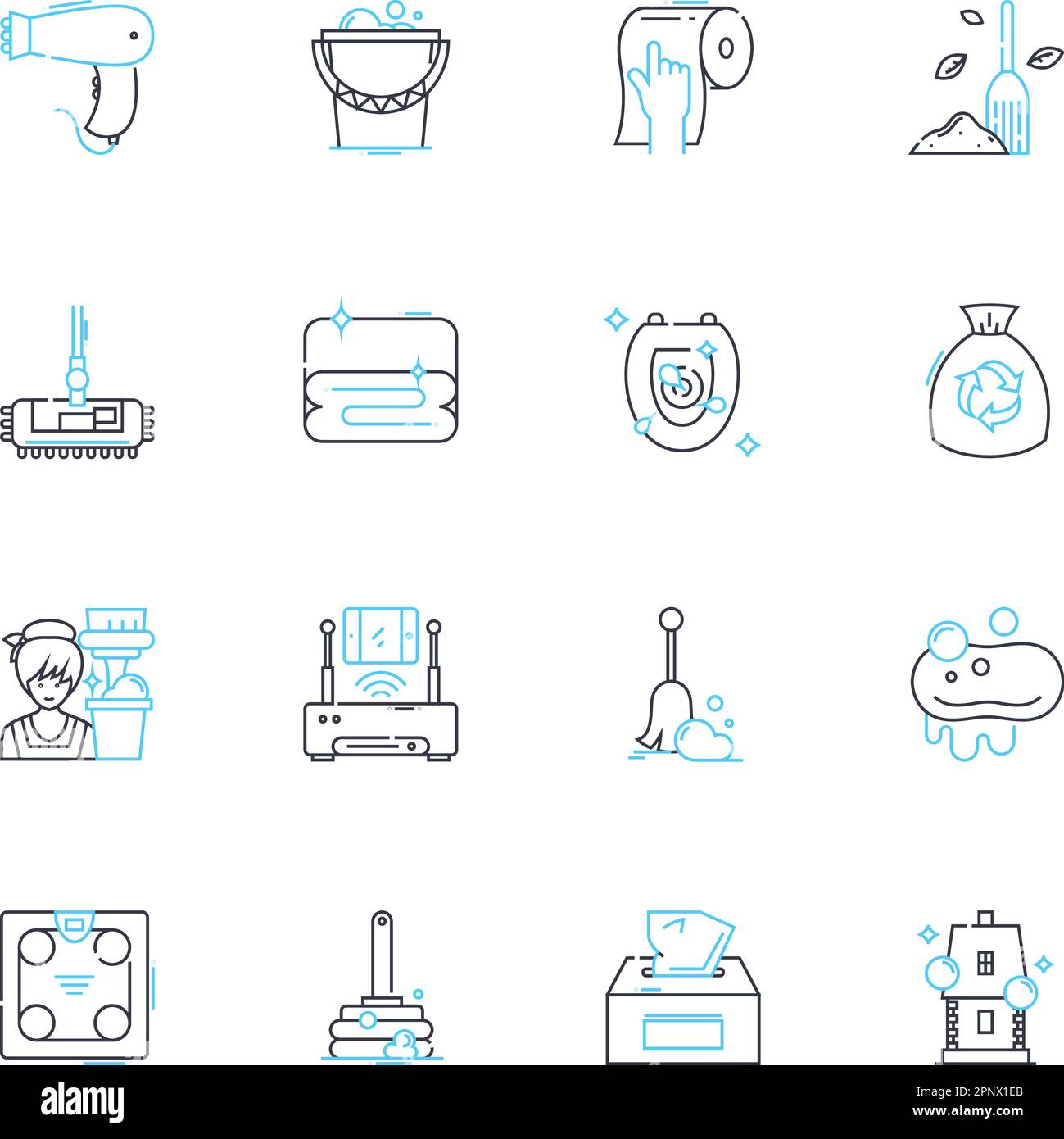 Household maintenance linear icons set. Cleaning, Repairing ...