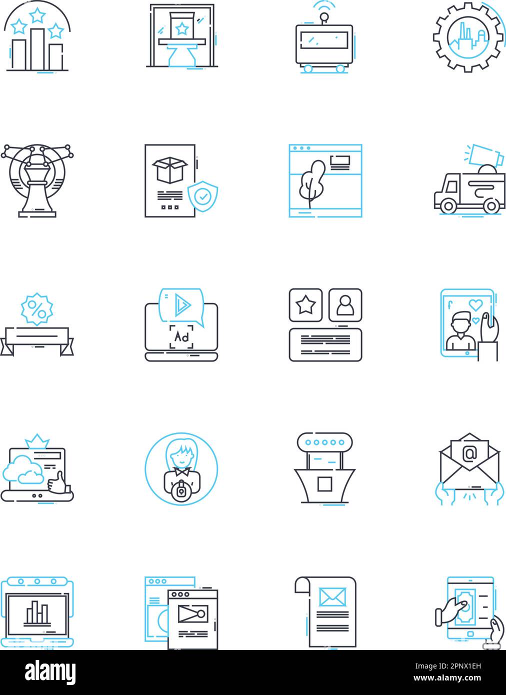 Mobile marketing linear icons set. Smartph, Text, App, Analytics ...