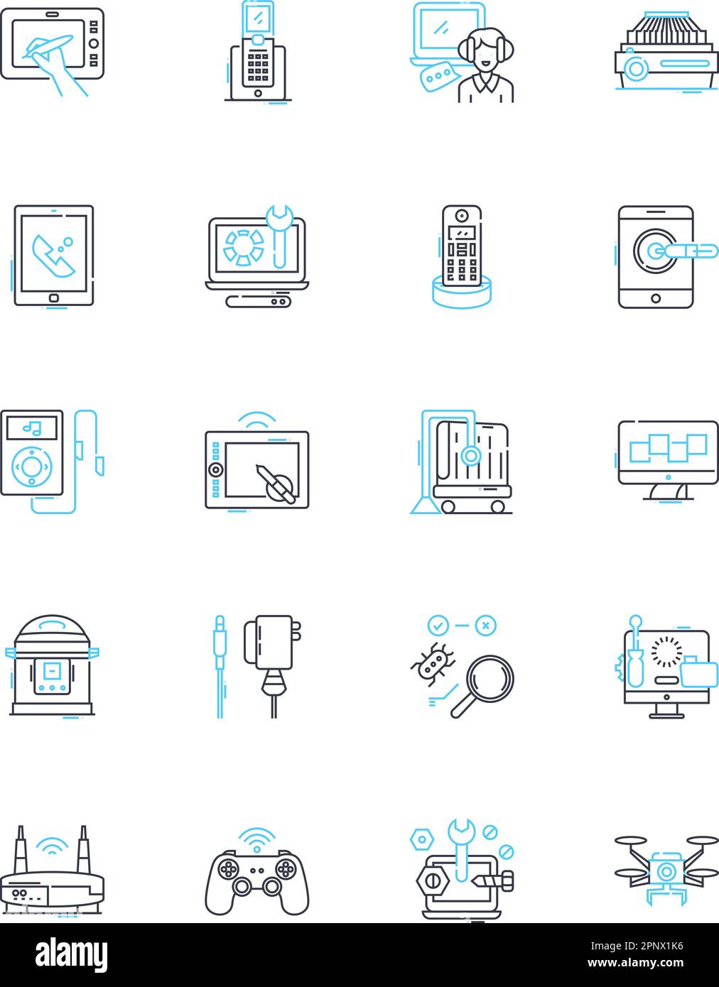 Digital upgrades linear icons set. Innovation, Progress, Advancement ...