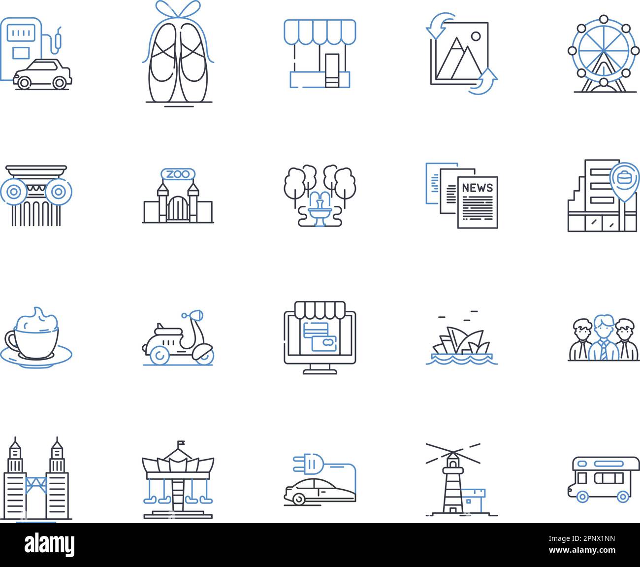 Shopping precinct line icons collection. Mall, Plaza, Bazaar, Arcade ...