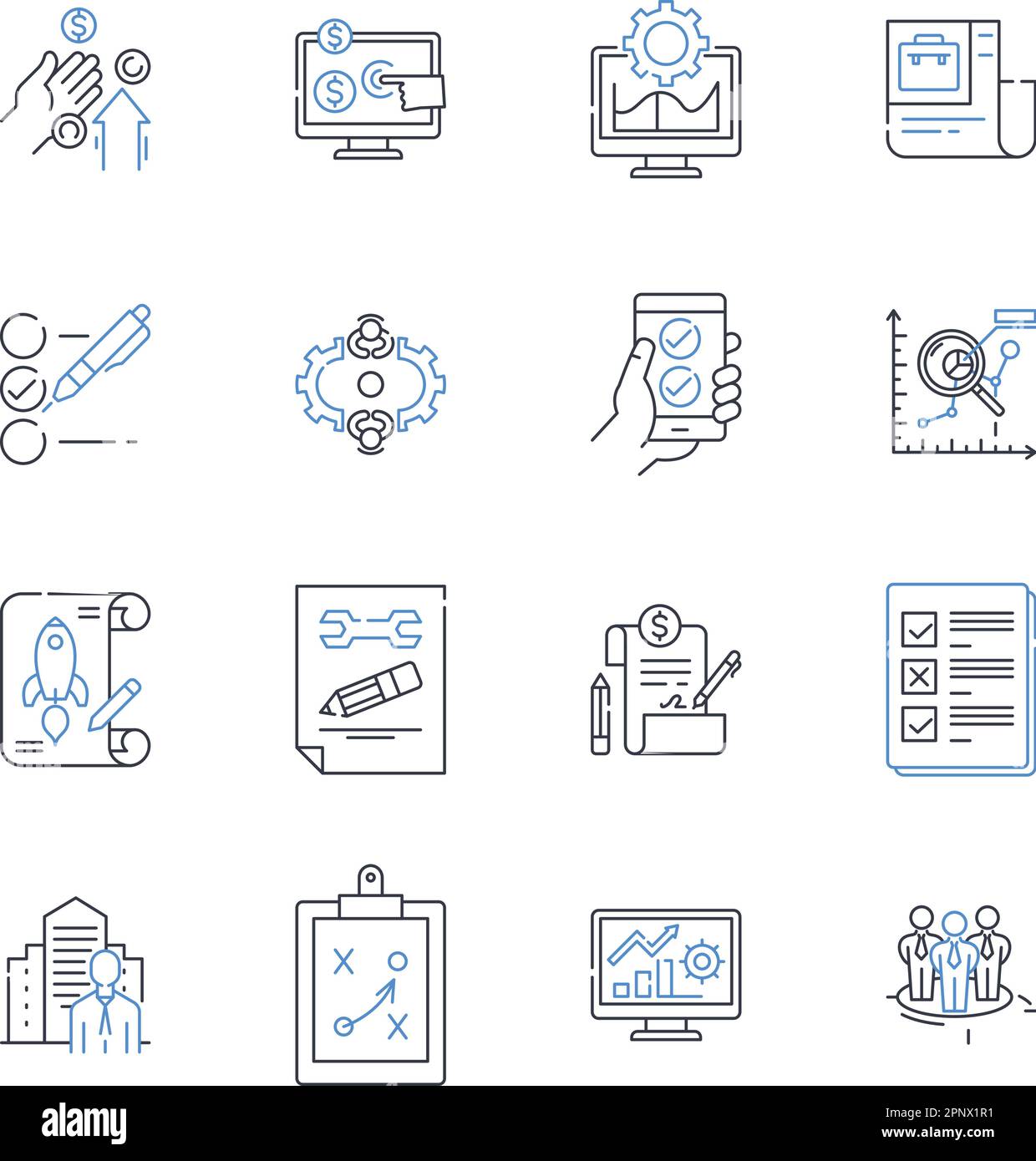 Company progression line icons collection. Growth, Development, Advancement, Prosperity ...