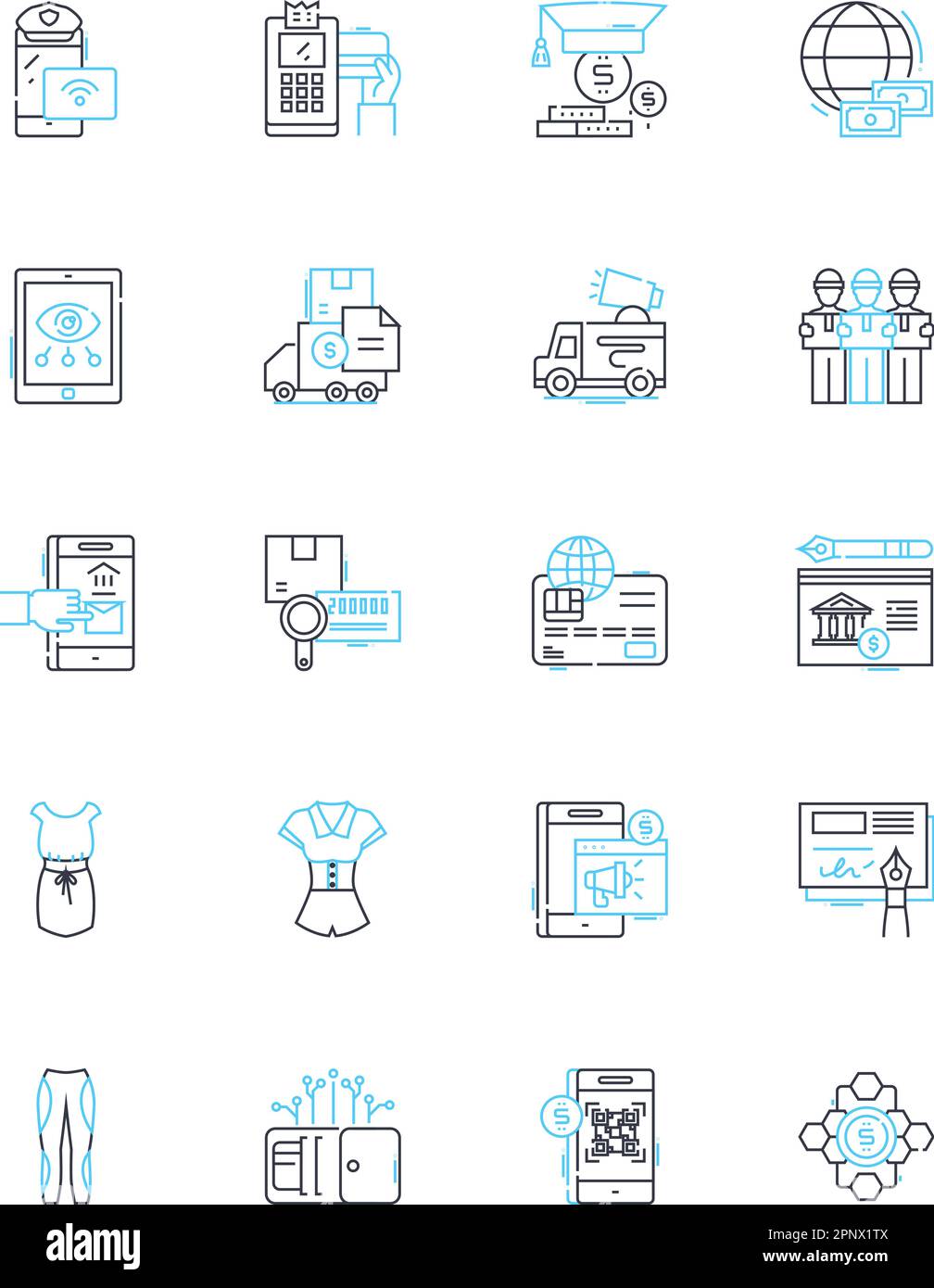 Debit card linear icons set. Transaction, Withdrawal, PIN, Balance ...