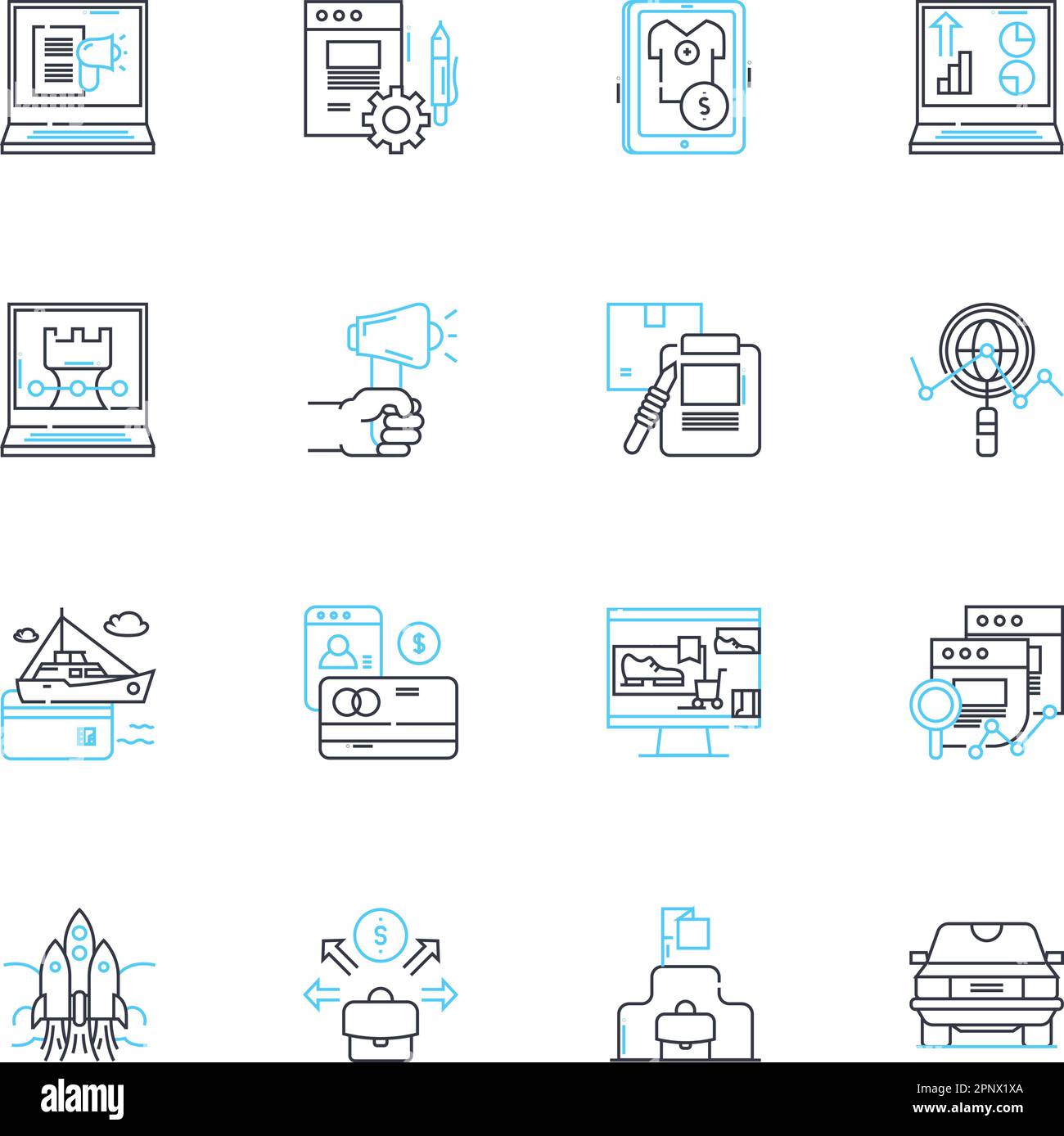 Banking sector linear icons set. Finance, Investments, Loans, Interest ...