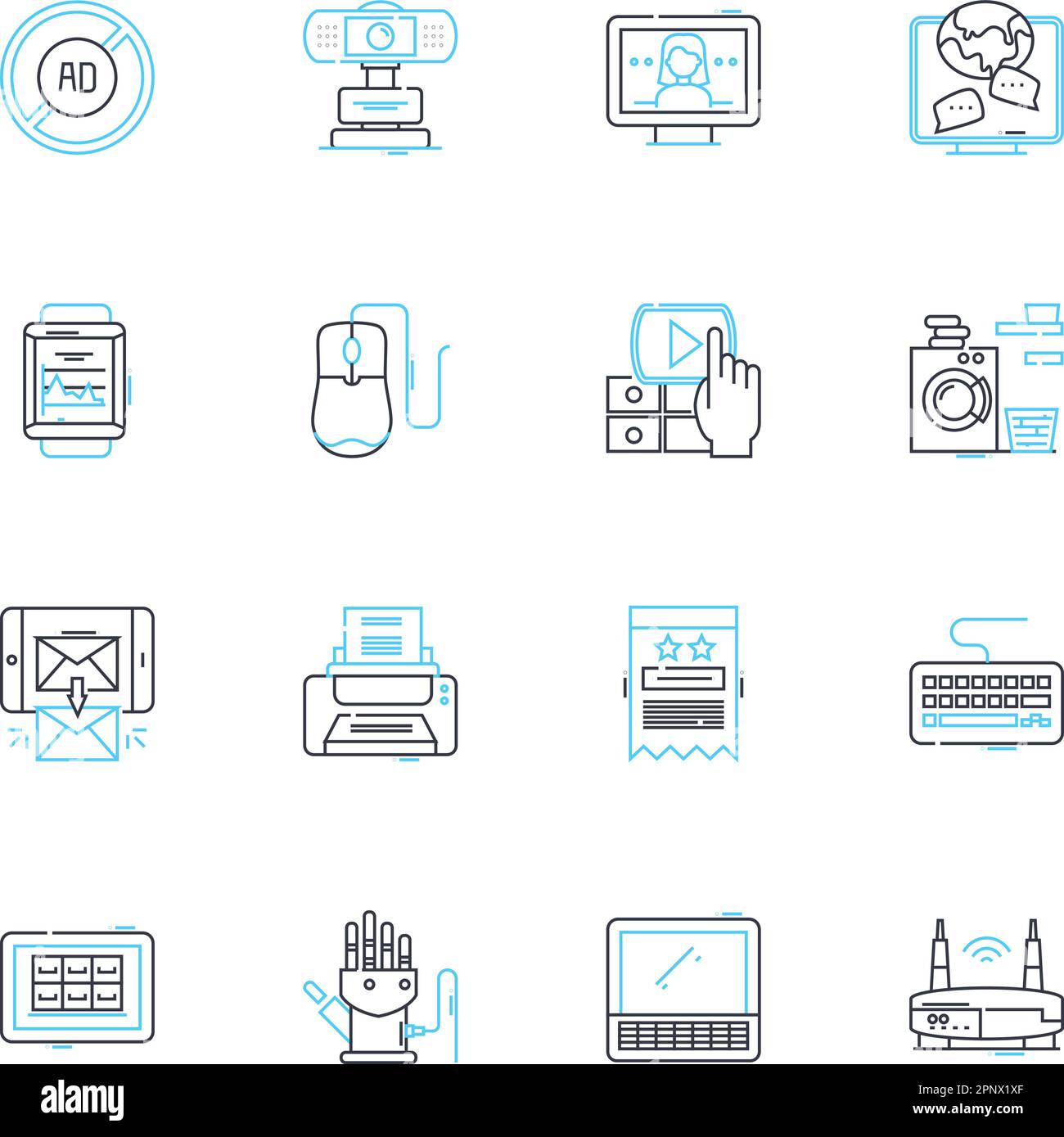 Digital media linear icons set. Broadcasting, Streaming, Interactivity, Content, Video, Audio ...