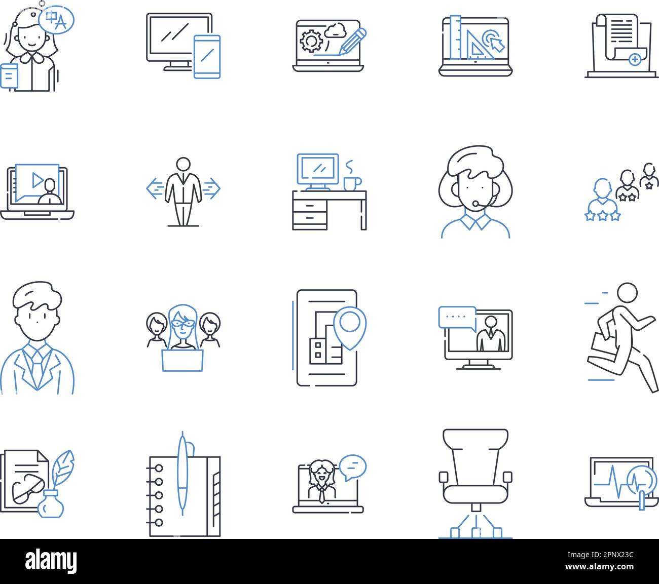 Telecommuting Team Line Icons Collection Virtual Remote