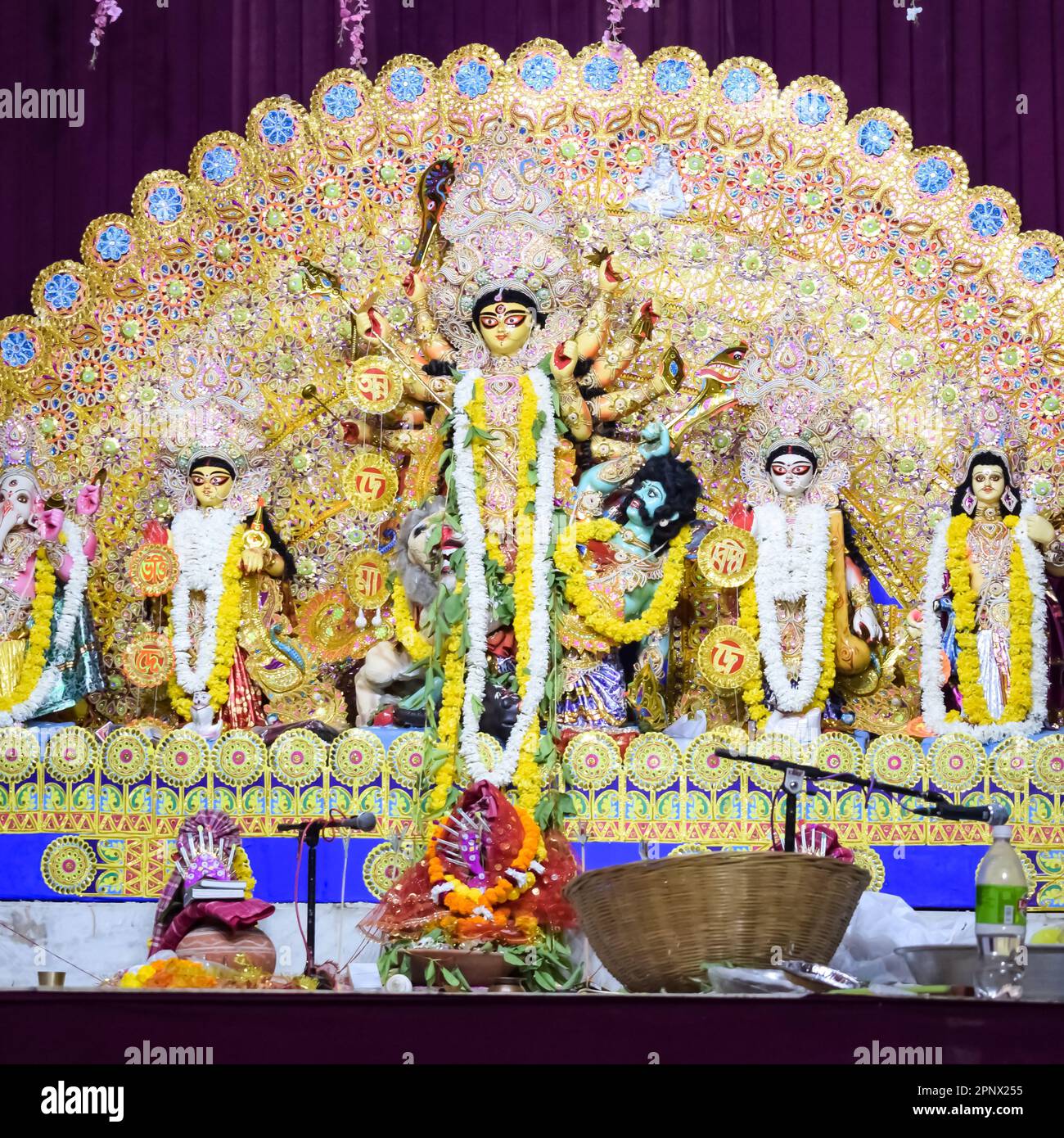 Goddess Durga with traditional look in close up view at a South Kolkata ...