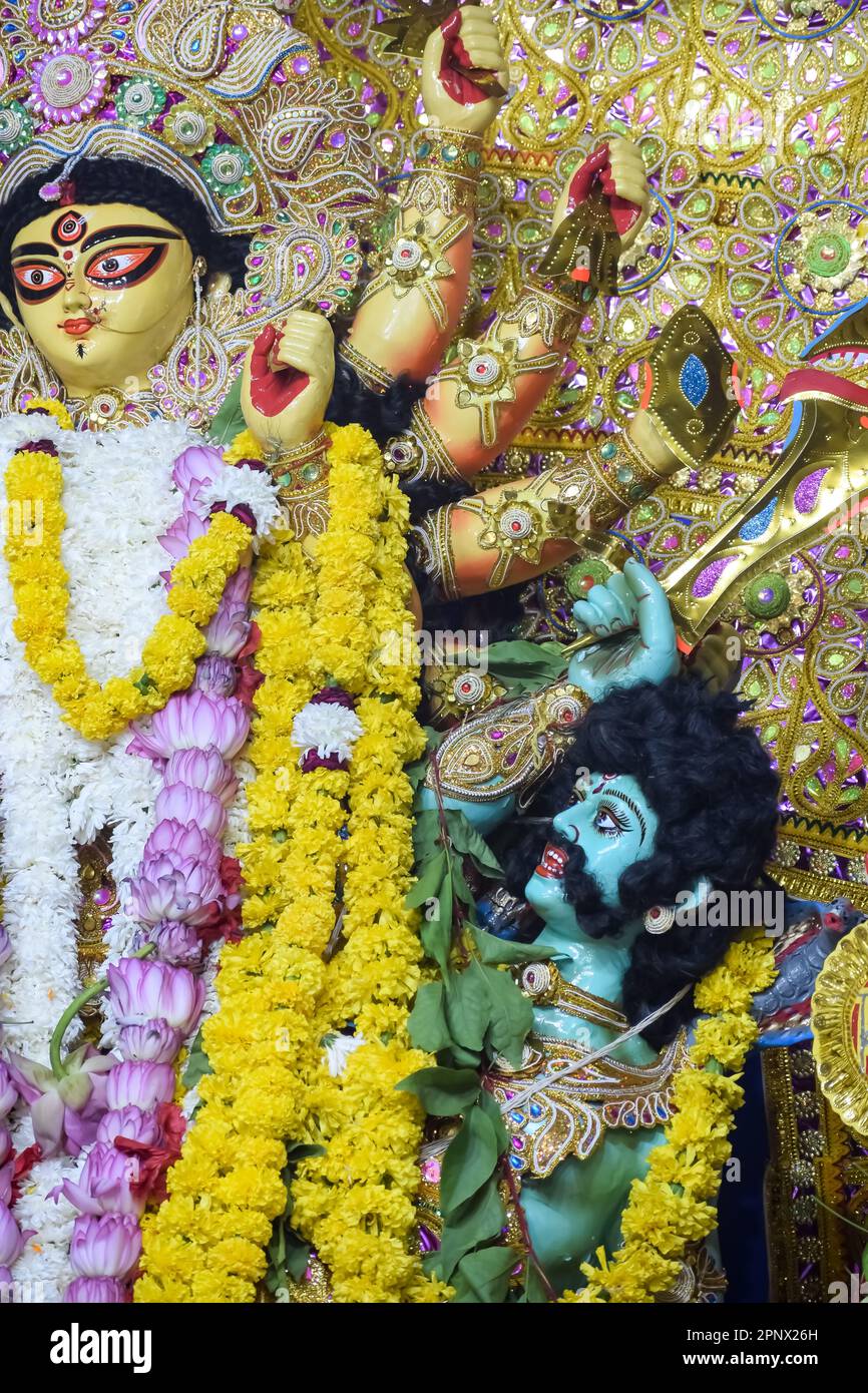 Goddess Durga with traditional look in close up view at a South Kolkata ...