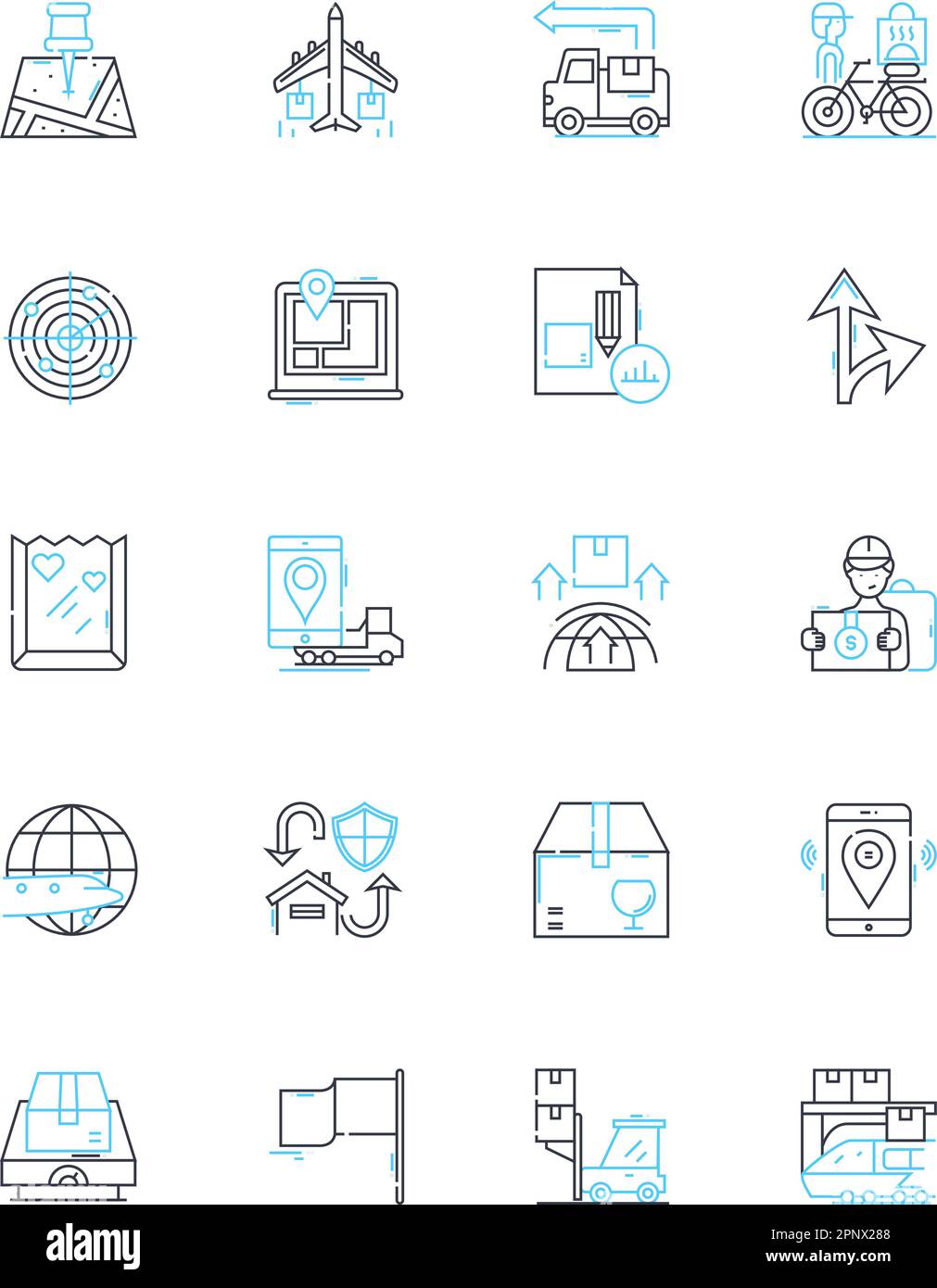 Freight services linear icons set. Cargo, Shipment, Logistics ...