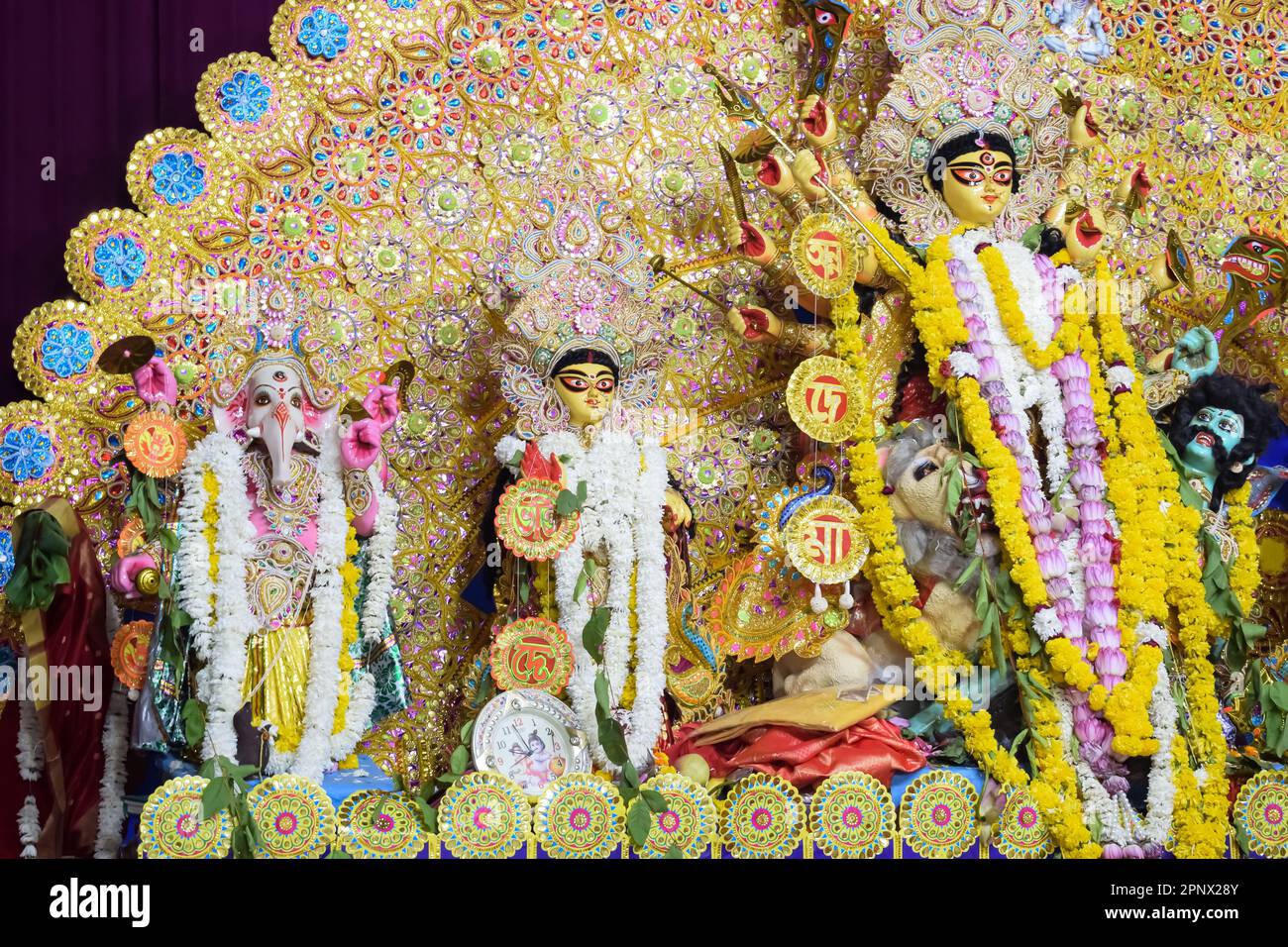 Goddess Durga with traditional look in close up view at a South Kolkata ...