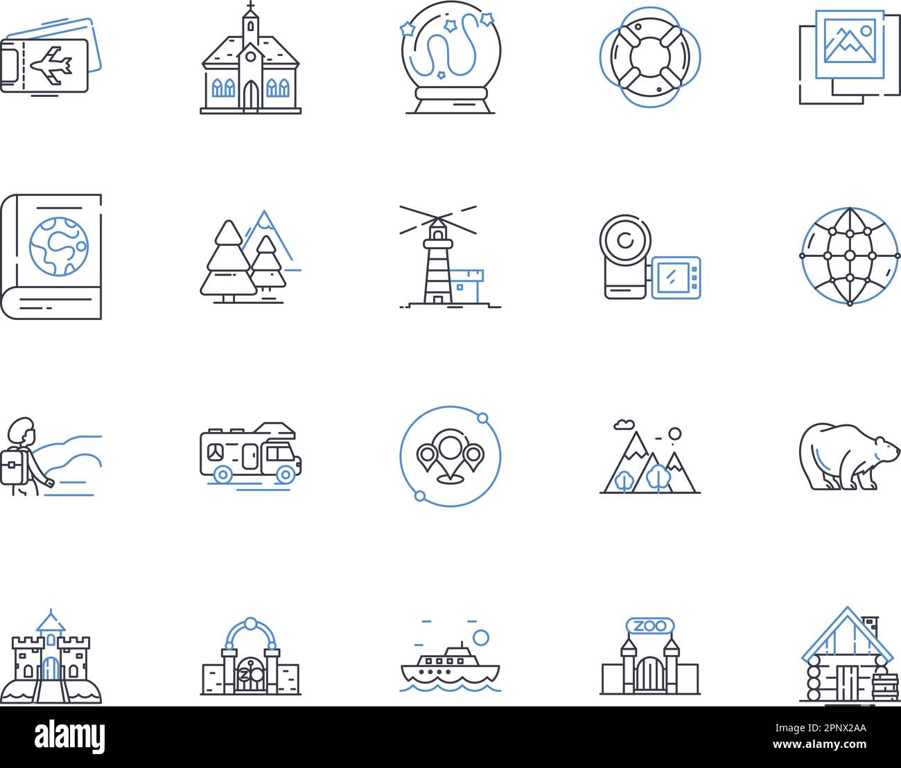 Scenic cruise line icons collection. Serene, Majestic, Breathtaking ...