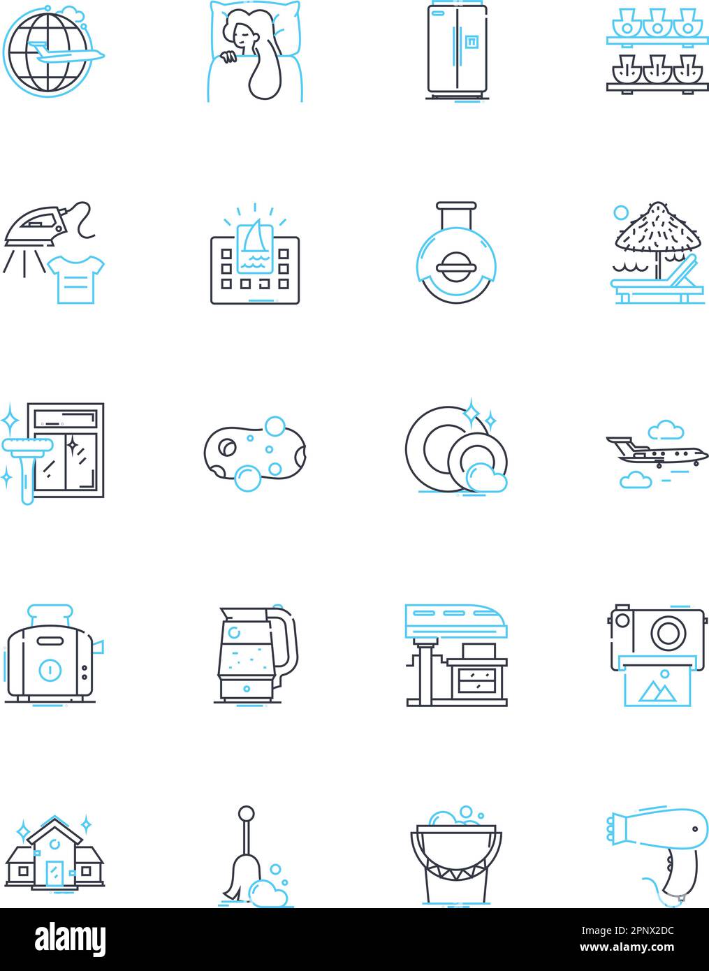 Laundry tasks linear icons set. Sorting, Washing, Drying, Folding ...