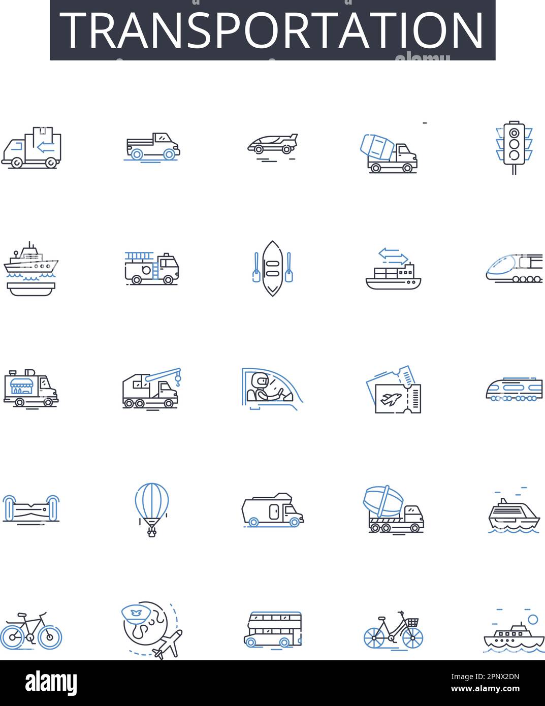 Transportation line icons collection. Commute, Transit, Travel ...