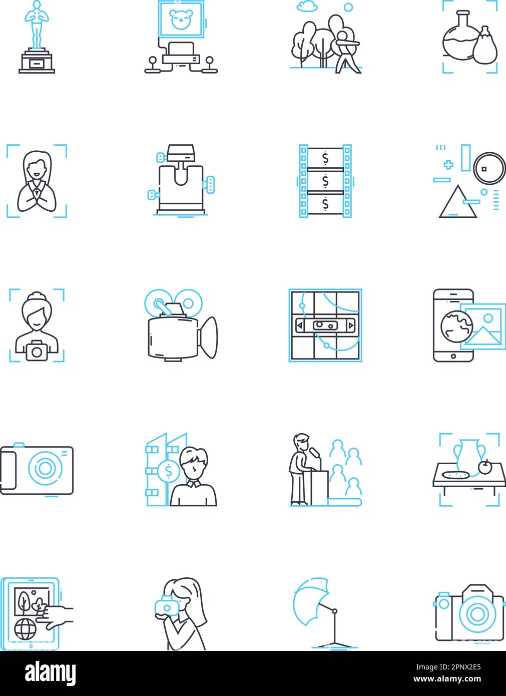 Product photography linear icons set. Lighting, Focus, Composition ...