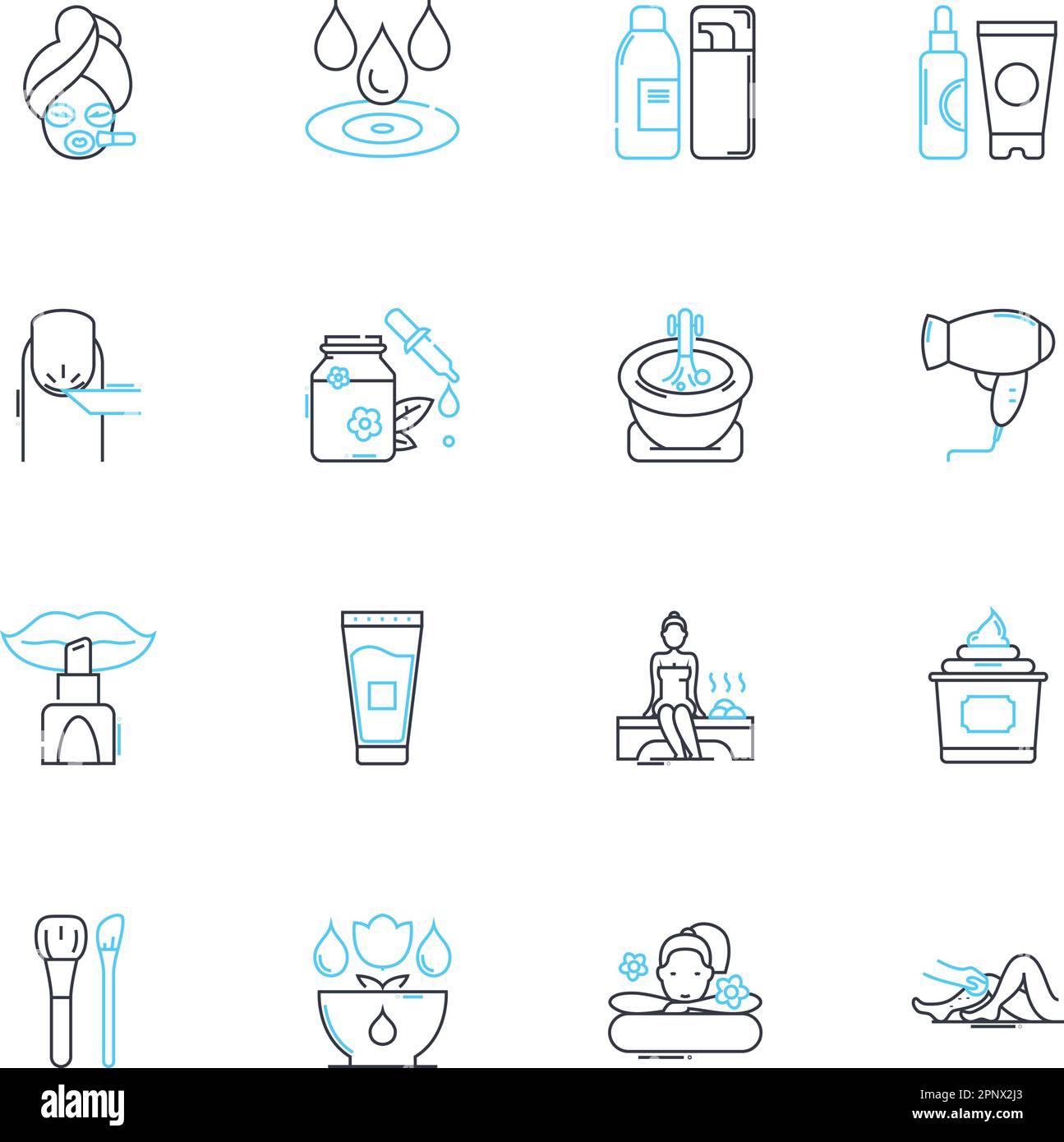 Hair salon linear icons set. Cut, Color, Style, Blowout, Highlights ...