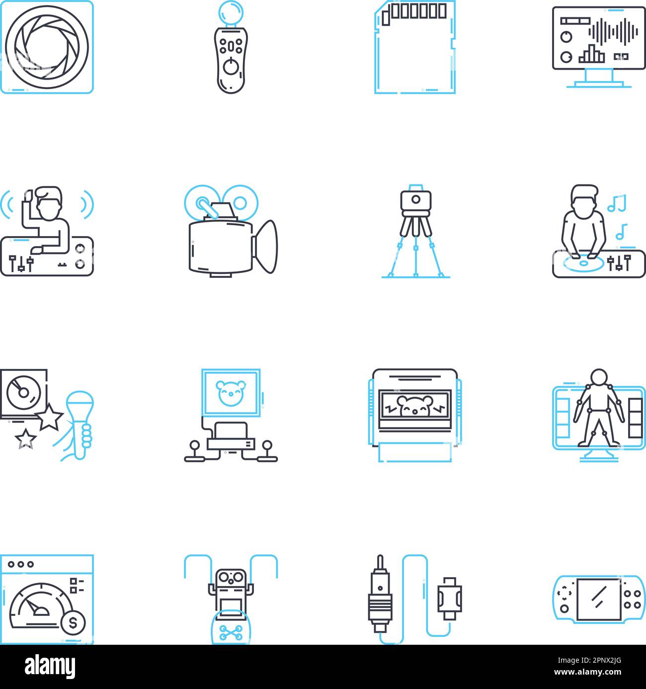 Sound production linear icons set. Acoustics, Amplification, Beats, Clipping, Compression ...