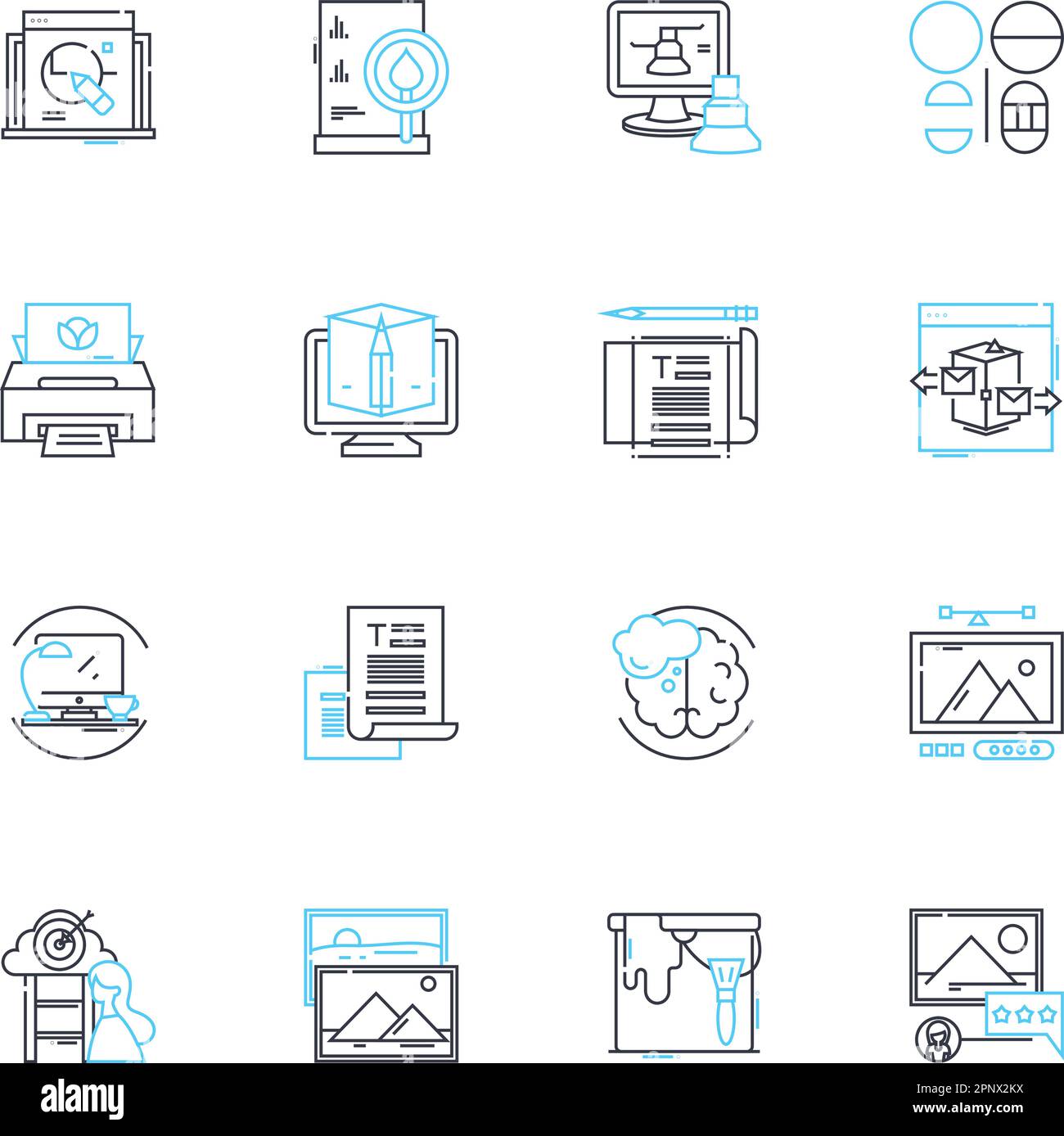 Visual communication agency linear icons set. Design, Branding ...