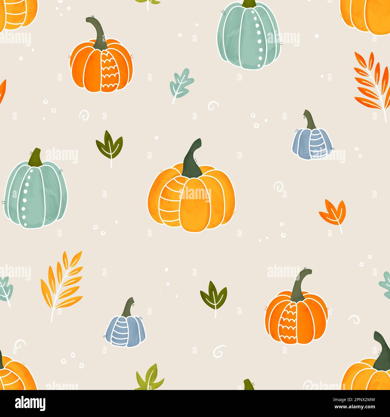 Cute hand drawn pumpkin horizontal seamless pattern, hand drawn pumpkins - great as Thanksgiving ...