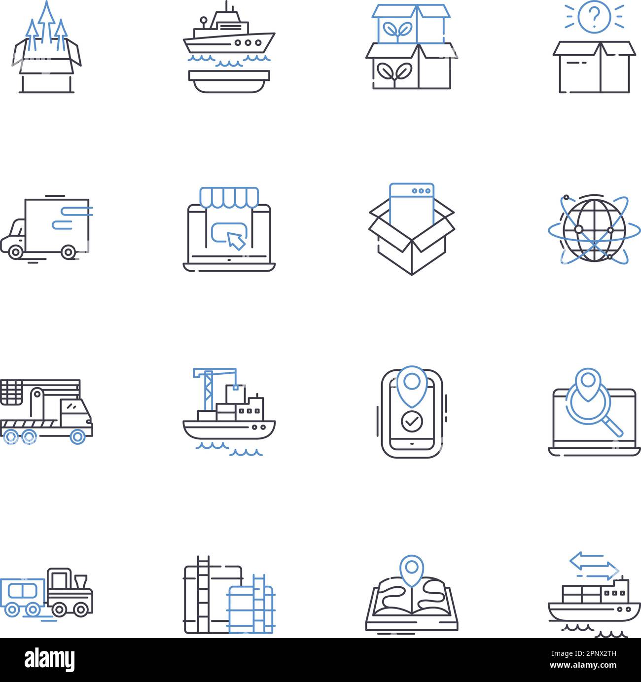 Industrial linkages line icons collection. Manufacturing, Production, Supply chain, Logistics ...