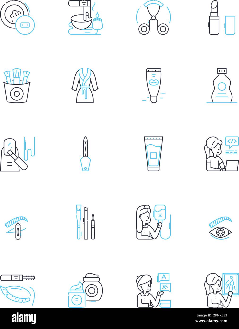 Hair styling linear icons set. Cutting, Coloring, Blowout, Updo, Braids ...