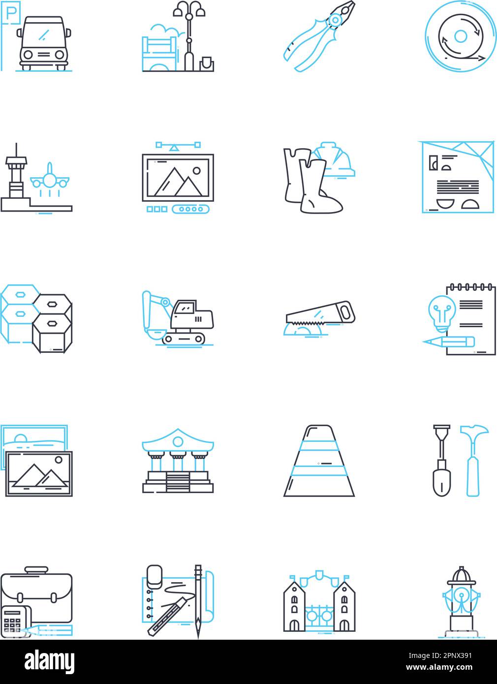 Planning linear icons set. Strategy, Organization, Goal, Preparation ...