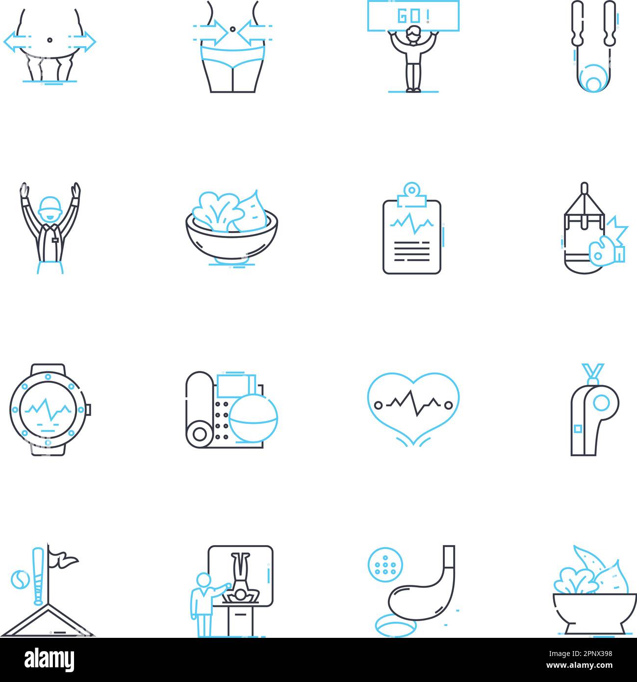 Athletic club linear icons set. Fitness, Workouts, Strength, Endurance ...