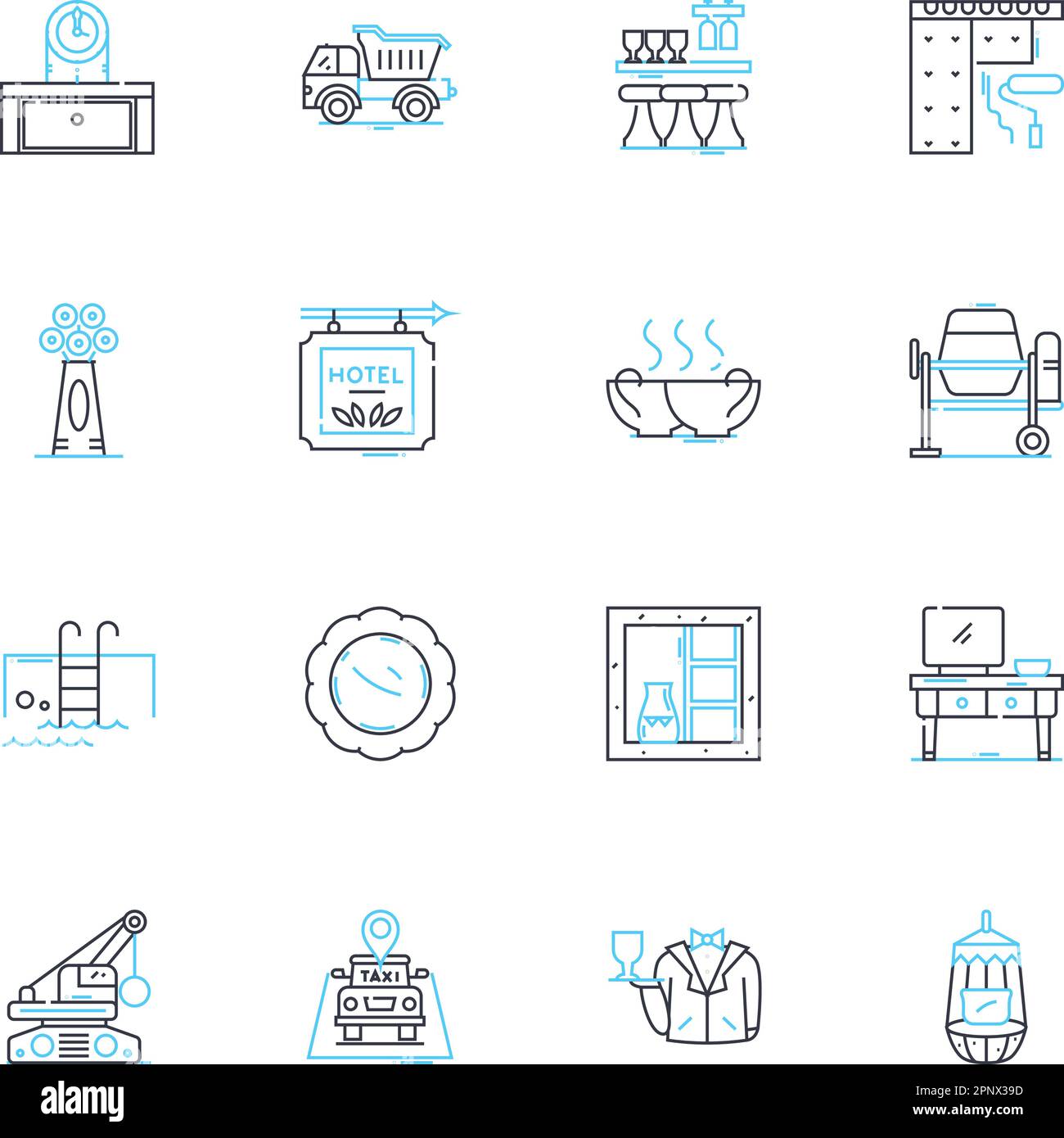 Guest services linear icons set. Hospitality, Accommodations, Requests ...