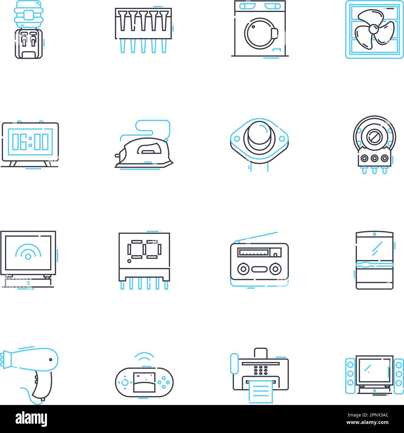 Hi-tech residence linear icons set. Smart, Efficient, Connected, Futuristic, Automated, Wireless ...