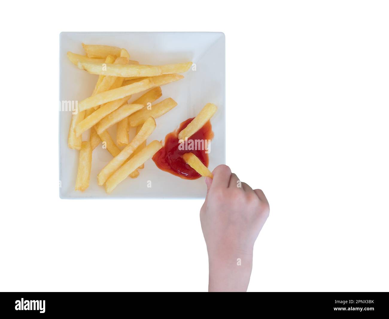 Little hand taking French fries, fried potatoes Stock Photo - Alamy
