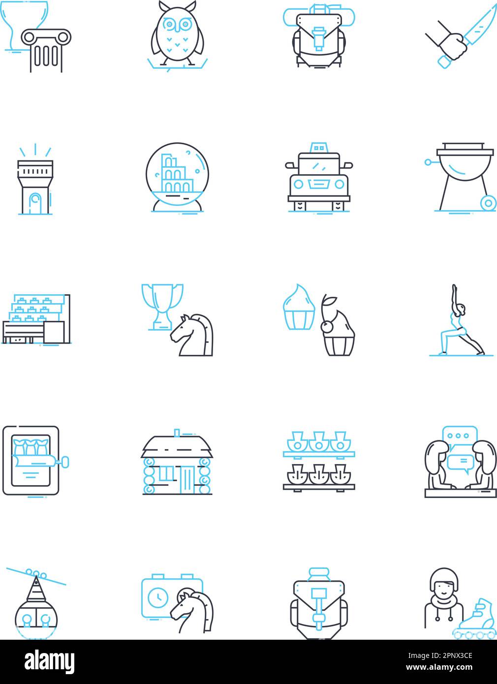 Recreational pursuits linear icons set. Adventure, Hiking, Fishing ...