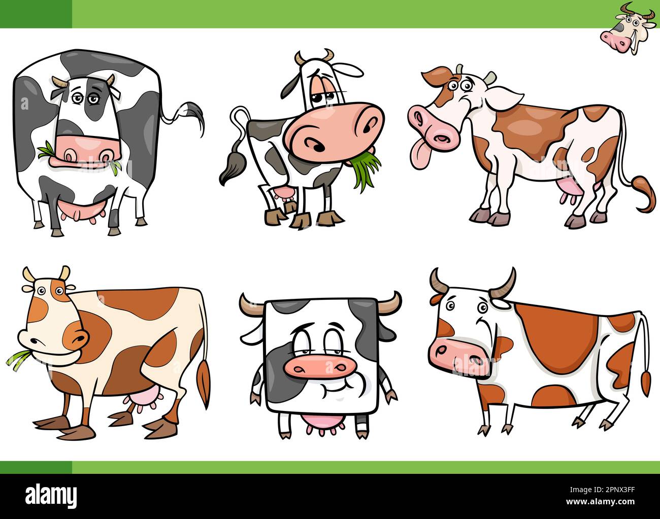 Cartoon illustration of cows farm animals comic characters set Stock ...