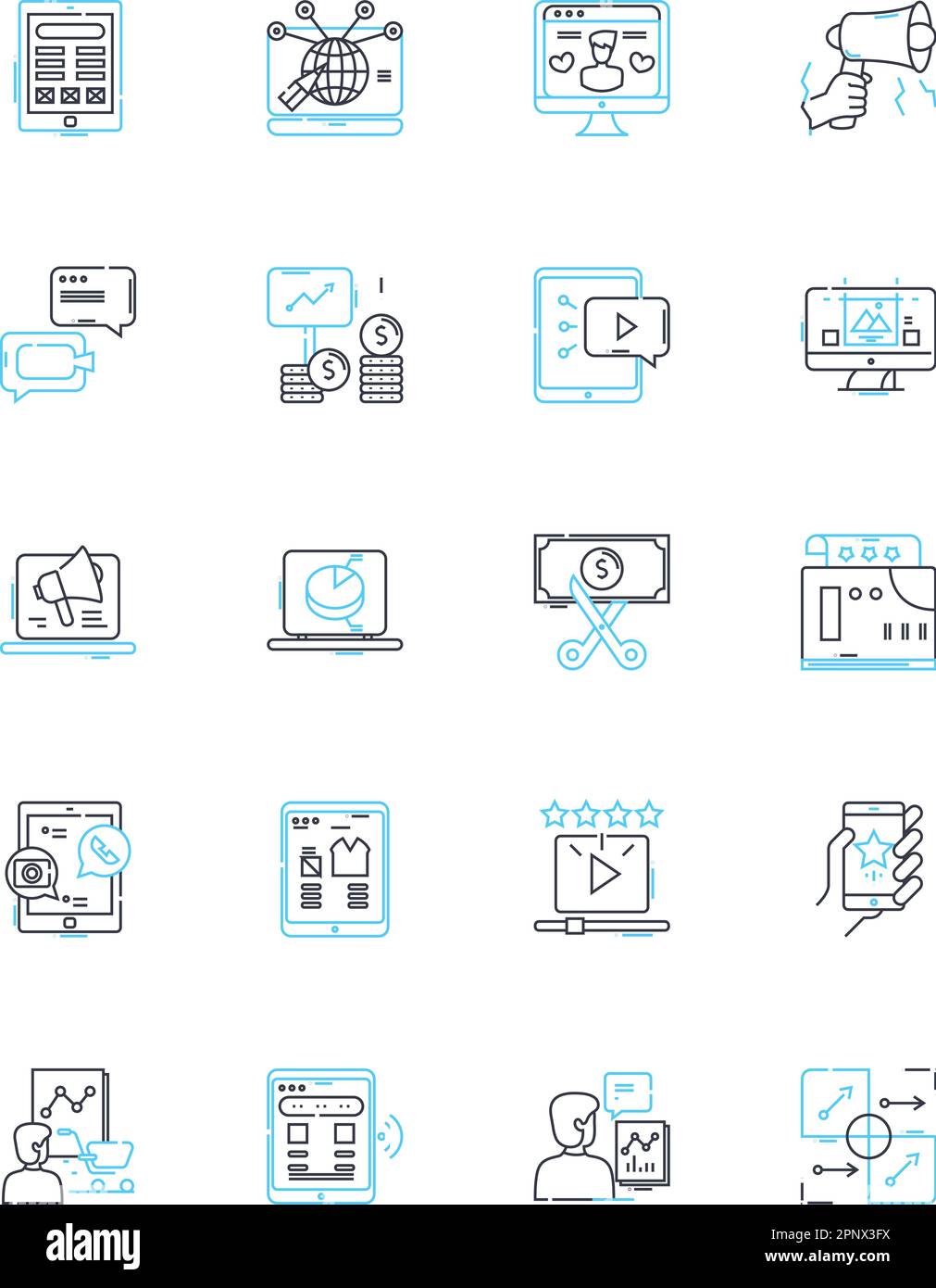Content strategy linear icons set. Planning, Research, Audiences ...