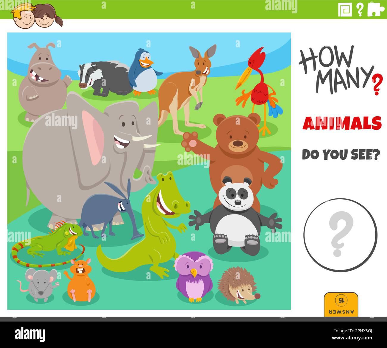 Illustration of educational counting game for children with cartoon ...