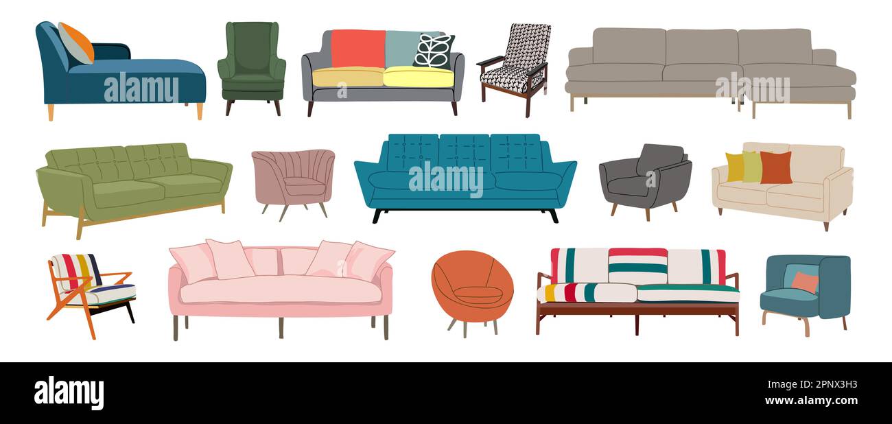 Modern sofas, armchairs and couches vector set Stock Vector Image & Art - Alamy