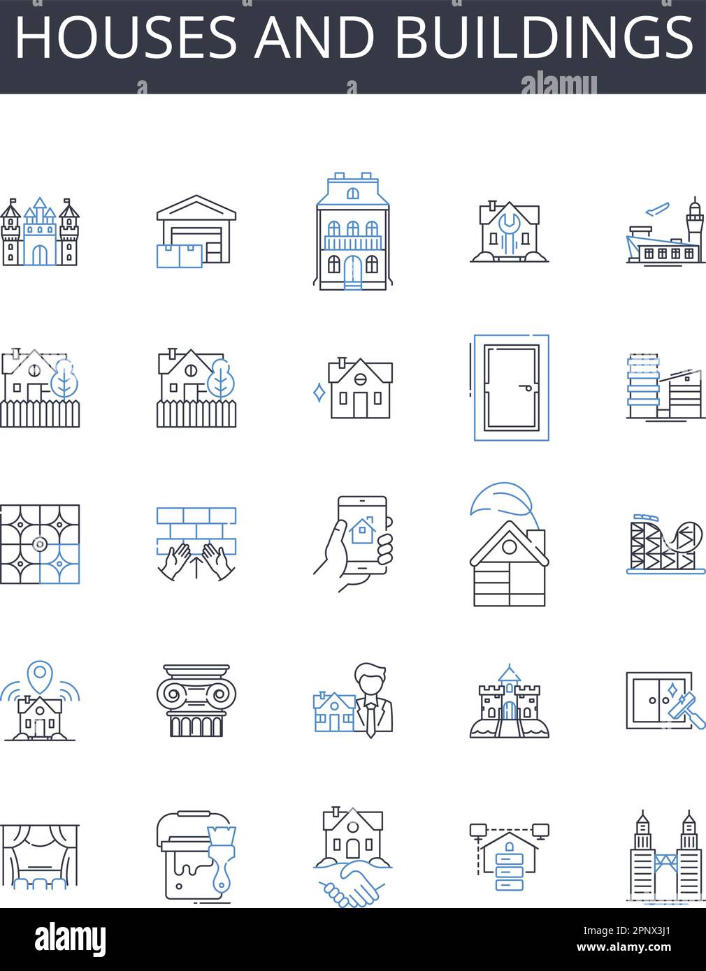 Houses and buildings line icons collection. Dwellings, Residences ...