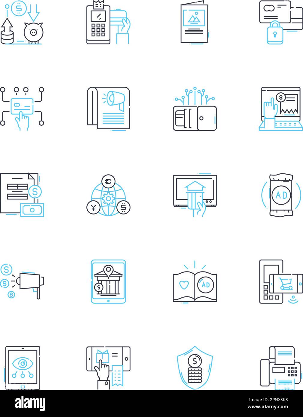 Make purchases linear icons set. shopping, buying, retail, goods ...