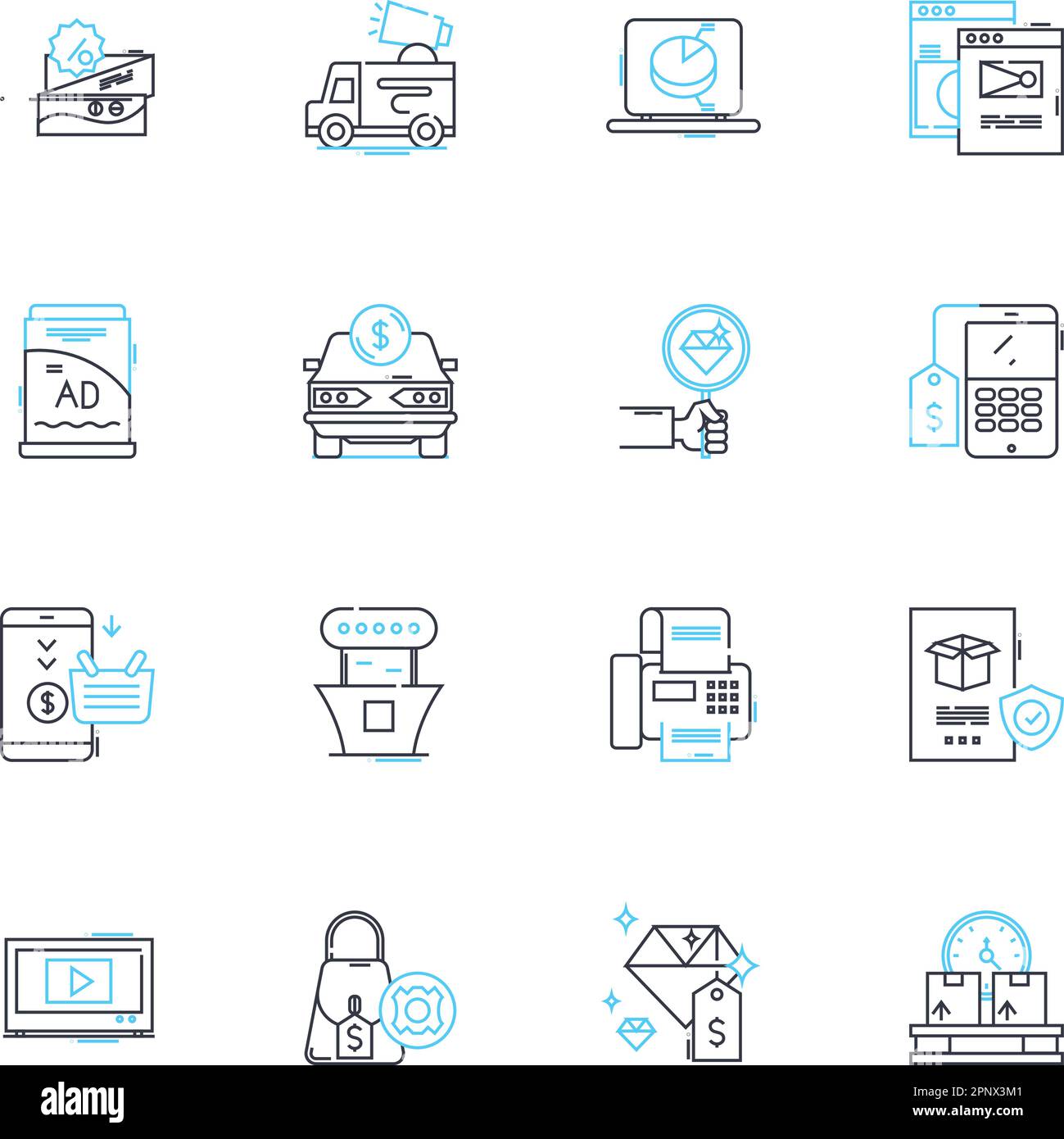 Sales Plan Linear Icons Set Strategy Revenue Target Forecast Pipeline Prospects