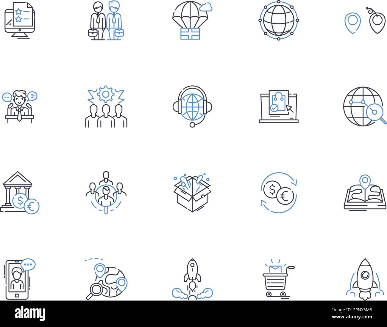 Intercontinental commerce line icons collection. Globalization, Imports ...