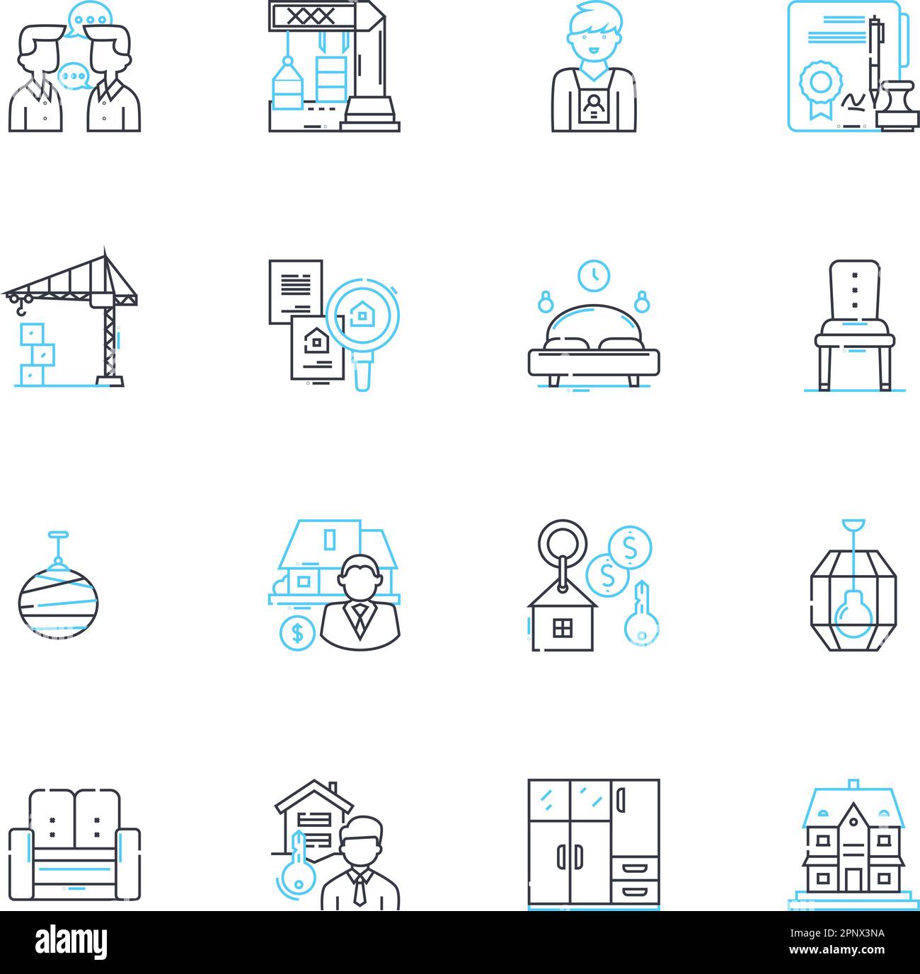 Domestic design industry linear icons set. Furniture, Textiles, Fabrics ...