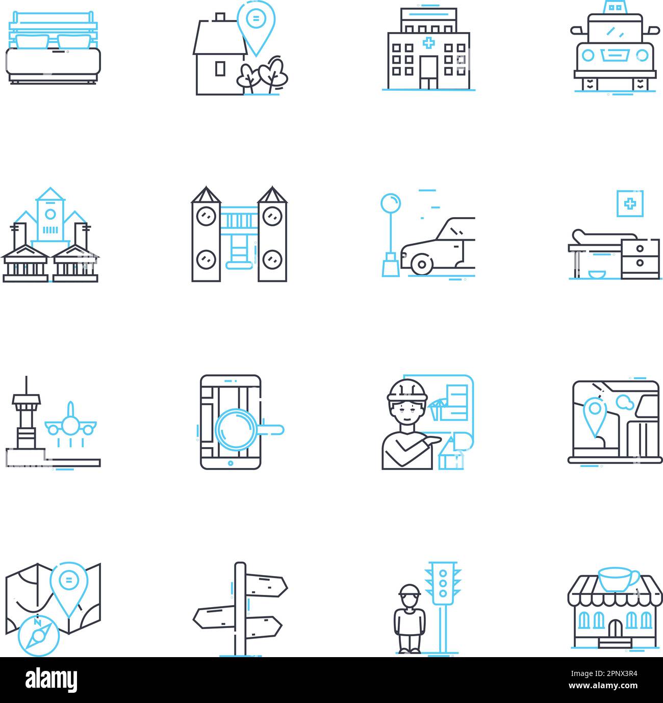 Street grid linear icons set. Intersection, Gridlock, Avenue ...