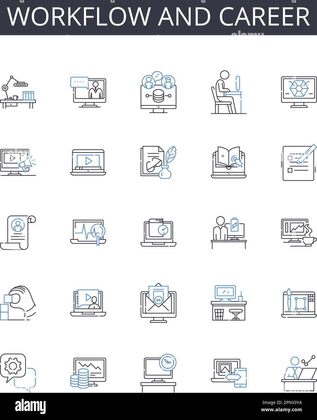 Workflow and career line icons collection. Influence, Mentor, Guidance, Inspiration, Leadership ...