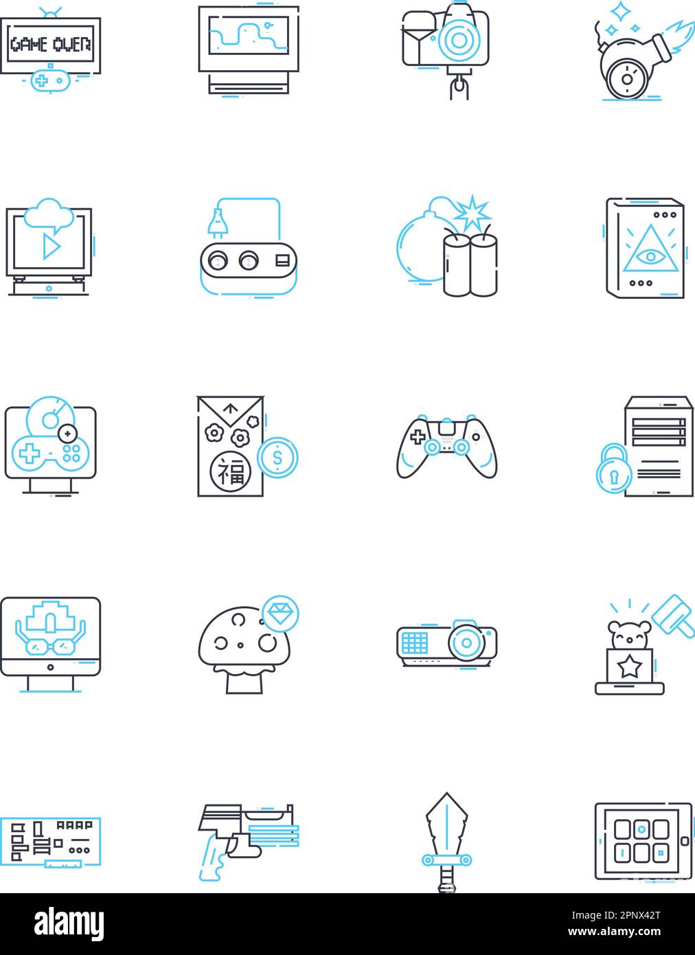 Electronic gaming industry linear icons set. Gaming, Console, PC ...