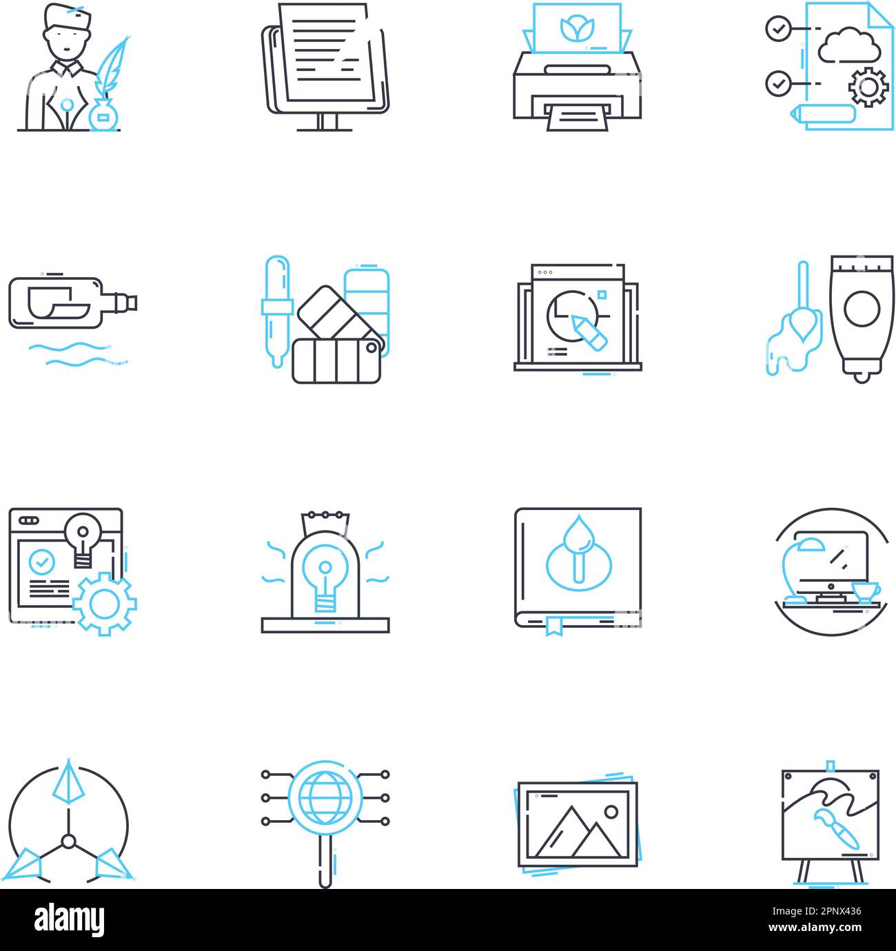 Painter linear icons set. Brush, Easel, Palette, Canvas, Color, Art ...