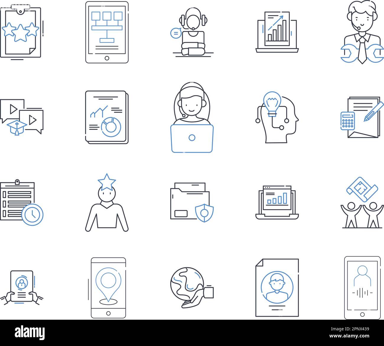 Reportage mode line icons collection. Newsworthy, Covering, Expose, Editorial, Accounts ...