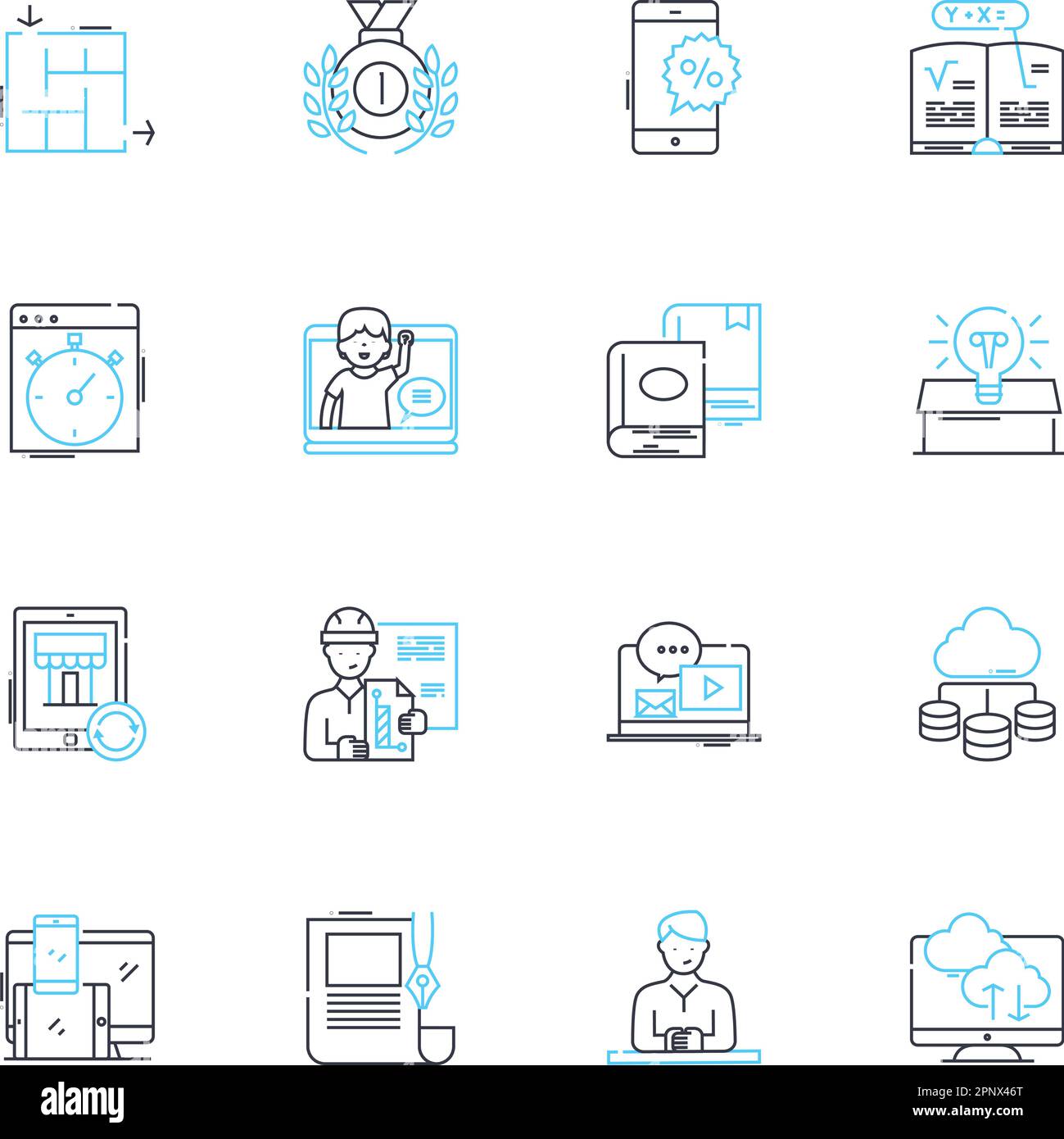 Marketing strategy linear icons set. Tactics, Branding, Promotion, Advertising, Communication ...