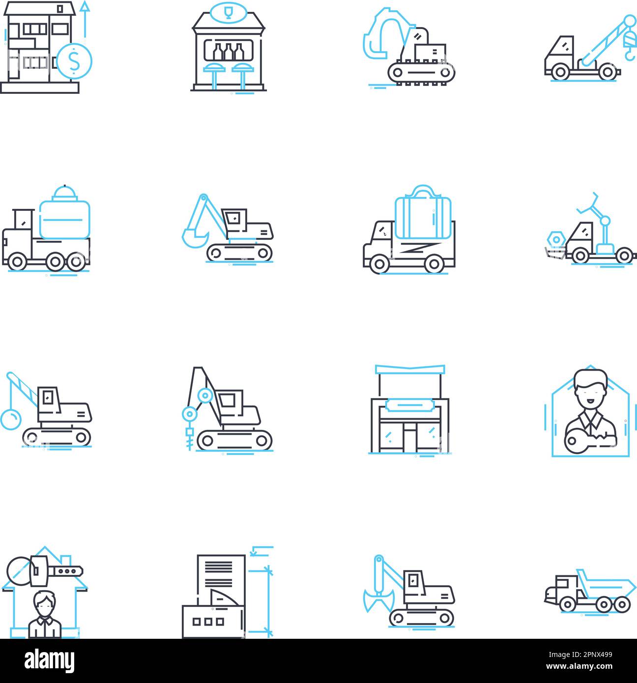 Building Design Linear Icons Set Architecture Blueprint Facade Elevation Structural