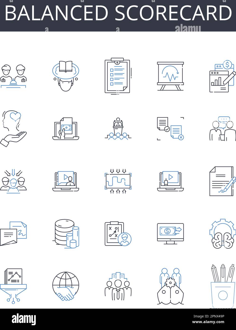 Balanced scorecard line icons collection. Risk assessment, Decision ...